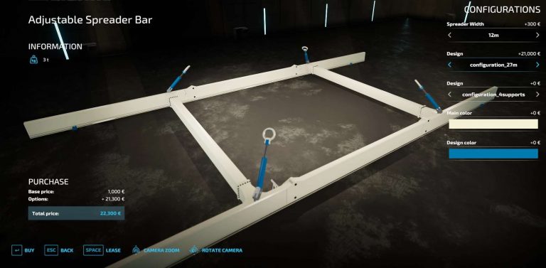 FS22 ADJUSTABLE LOAD SPREADER BAR V1.0.0.0 | FS22 Mod Download