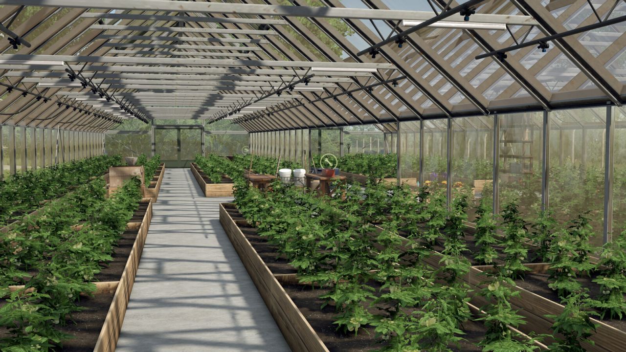 FS25 Large Glass Greenhouse Package V1.0.0.0 Mod - Farming Simulator 25